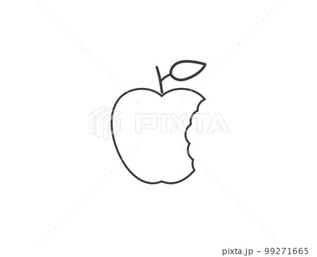 Bitten Apple Drawing Outline Apple Bite Black White Stock