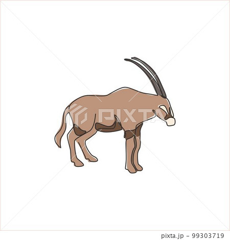 Single continuous line drawing of dashing oryx...のイラスト素材 [99303719] - PIXTA
