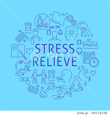 Wellness and stress relieve round bannerのイラスト素材 [99316298] - PIXTA