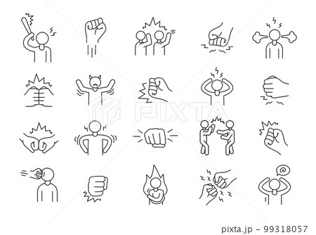Angry people fight. Fist punch. Thin line...のイラスト素材 [99318057] - PIXTA