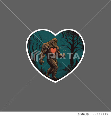 Bigfoot Sasquatch Heart stickerのイラスト素材 [99335415] - PIXTA