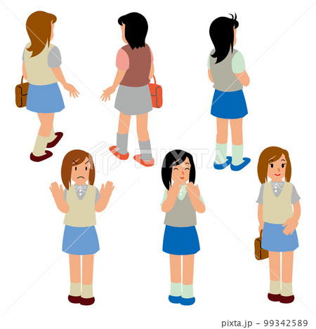 JKのポーズと表情のイラストの組み合わせのイラスト素材 [99342589] - PIXTA