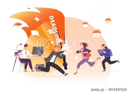 Rushing work. Deadline time ticking, hurried...のイラスト素材 [99389500] - PIXTA