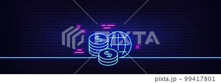 Neon light glow effect. World money line icon....のイラスト素材 [99417801] - PIXTA