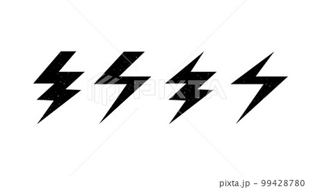 Textured lightning bolt set. Black grunge flash...のイラスト素材 [99428780 ...
