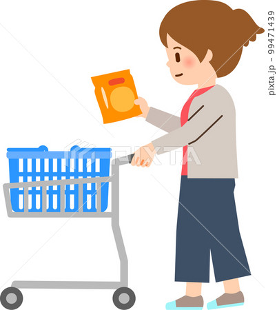 品物を手に取る買い物中の女性のイラスト素材 [99471439] - PIXTA