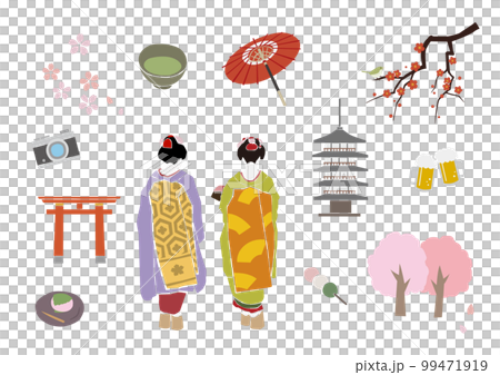 Kyoto illustration in spring (cutout style) - Stock Illustration ...