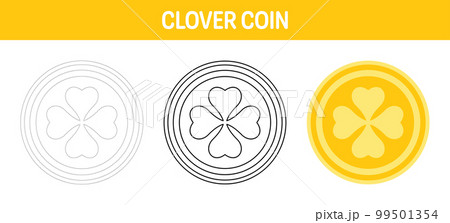 Clover Coin tracing and coloring worksheet for...のイラスト素材 [99501354] - PIXTA