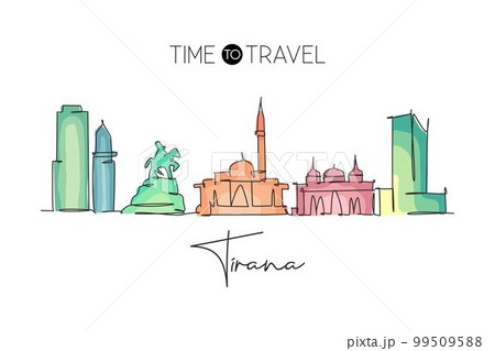 One continuous line drawing of Tirana city...のイラスト素材 [99509588] - PIXTA