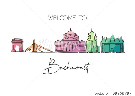 Single continuous line drawing of Bucharest...のイラスト素材 [99509797] - PIXTA