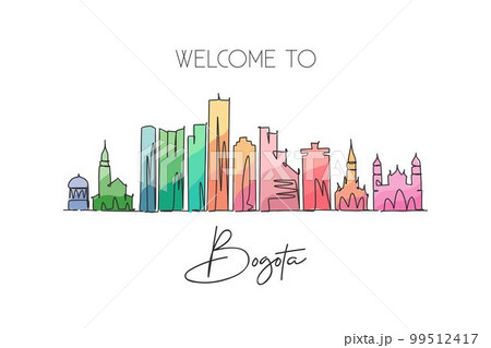 One single line drawing Bogota city skyline,...のイラスト素材 [99512417] - PIXTA