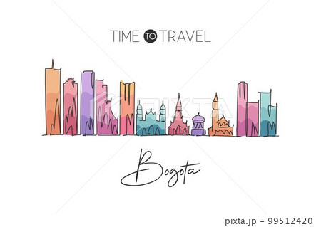 Single continuous line drawing Bogota city...のイラスト素材 [99512420] - PIXTA