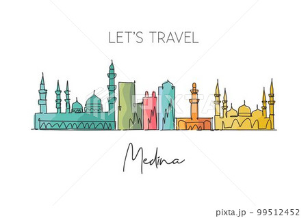 Single continuous line drawing Medina skyline...のイラスト素材 [99512452] - PIXTA
