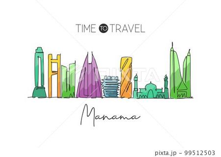 Single continuous line drawing Manama city...のイラスト素材 [99512503] - PIXTA