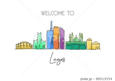 One single line drawing of Lagos city skyline,...のイラスト素材 [99513554] - PIXTA