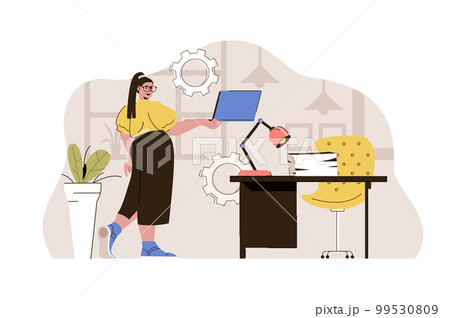 Office manager concept. Woman working on...のイラスト素材 [99530809] - PIXTA