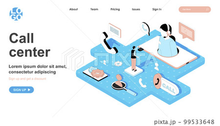 Call center isometric concept. Operator answers...のイラスト素材 [99533648 ...