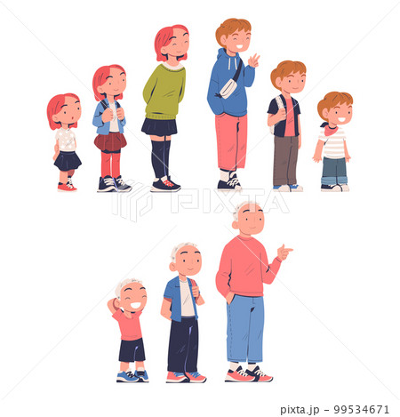 School friends growing up together set. Cute...のイラスト素材 [99534671] - PIXTA