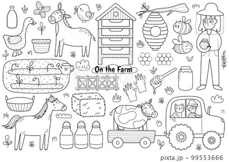 Farm Animal Clip Art Black And White Black And White Set With Cute