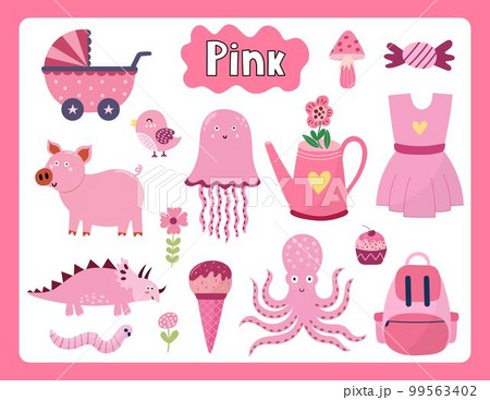 Set of pink color objects. Primary colors...のイラスト素材 [99563402] - PIXTA