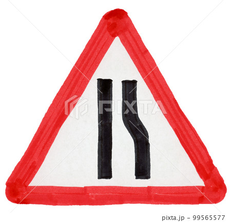 road narrows one side sign illustration...のイラスト素材 [99565577] - PIXTA