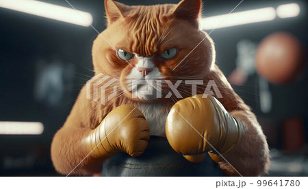 Cat as a boxer created with generative AI. 99641780 PIXTA