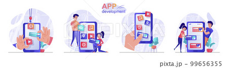 App development concept scenes set. Developers...のイラスト素材 [99656355] - PIXTA