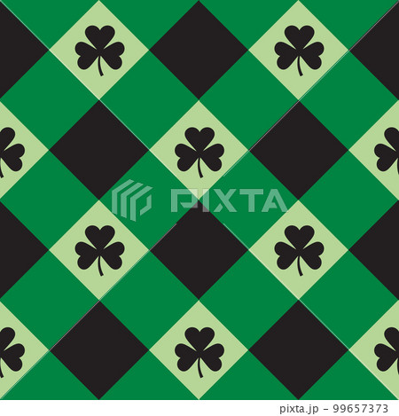 Vector seamless pattern of check with shamrockのイラスト素材 [99657373] - PIXTA
