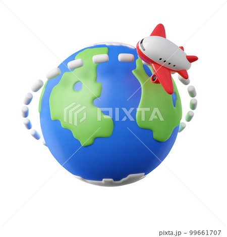 Cartoon Airplane Flying Around The World