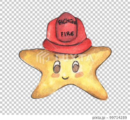Yellow star in firefighter helmet. Hand drawn... - Stock Illustration ...