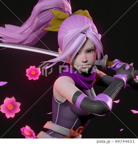 kunoichi girl on the background of sakura...のイラスト素材 [99744631] - PIXTA