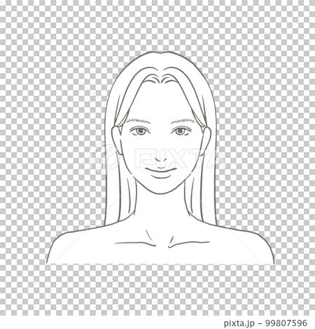Face line drawing of a woman facing the front - Stock Illustration ...