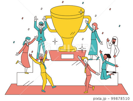 営業成績が優秀な人に贈られる商品を発表をする大勢のビジネスパーソンのイラスト素材 [99878510] - PIXTA
