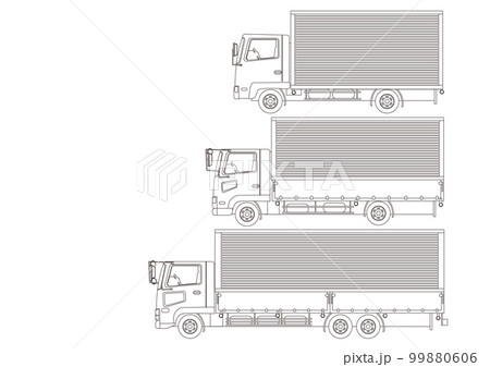 8tトラックと4tトラックと2tトラックの大きさ比較の線画のイラスト素材 [99880606] - PIXTA