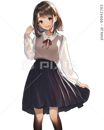 可愛い女子高生のアニメ風イラスト「AI生成画像」のイラスト素材 [99942765] - PIXTA