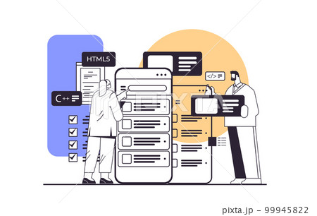 web developers couple creating program code on...のイラスト素材 [99945822] - PIXTA