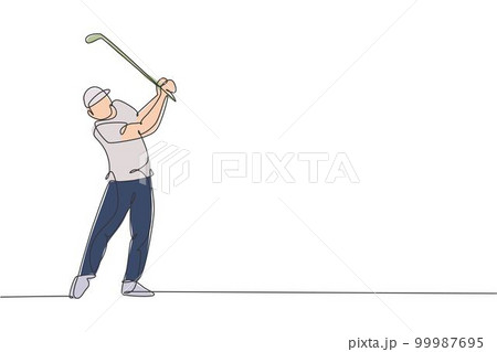 One single line drawing of young sporty golf...のイラスト素材 [99987695] - PIXTA