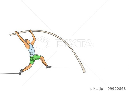 One continuous line drawing of young sporty man...のイラスト素材 [99990868 ...