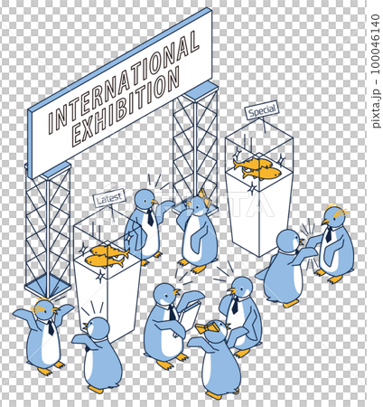 展示会で新商品を発表する可愛いペンギンのイラストのイラスト素材 [100046140] - PIXTA