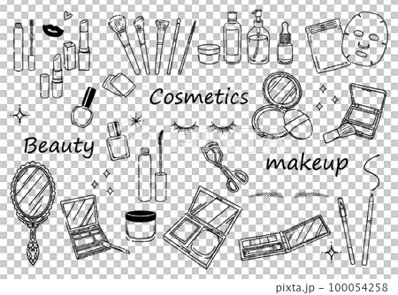 Cosmetic illustration set hand-drawn line drawing - Stock Illustration ...