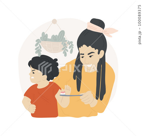 Refusing to brush teeth isolated cartoon vector...のイラスト素材 [100089375 ...