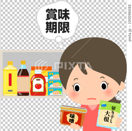 A woman checking the expiration date of food... - Stock Illustration ...