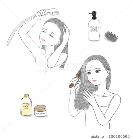 女性のヘアケアイラストのセットのイラスト素材 [100100000] - PIXTA