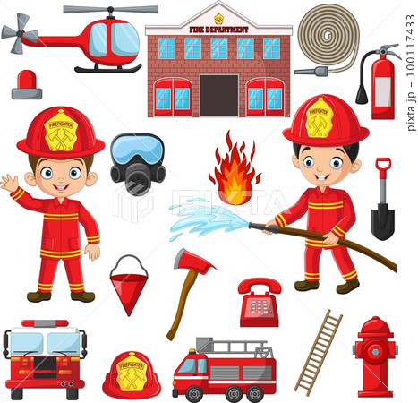 Set of cartoon fireman elementのイラスト素材 [100117433] - PIXTA