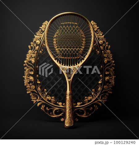 Golden tennis racquet isolated on black...のイラスト素材 [100129240] - PIXTA