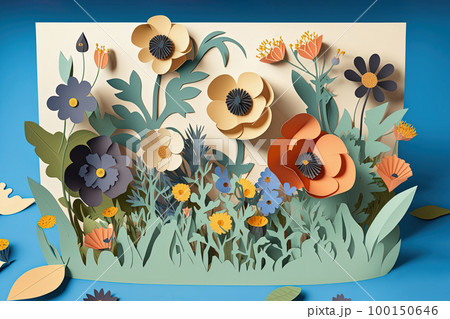 Paper cut spring floral background with...のイラスト素材 [100150646] - PIXTA