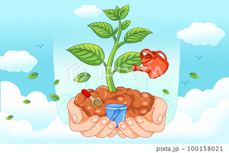 緑の春の手描き環境に優しい植樹イラストのイラスト素材 [100158021] - PIXTA