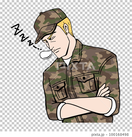 Caucasian Self-Defense Forces dozing off - Stock Illustration ...