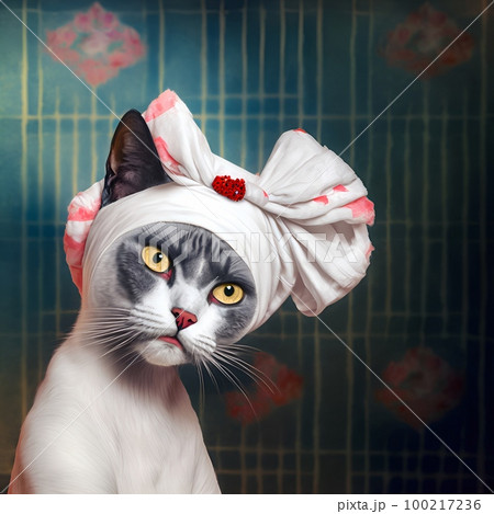 Angry cat lady takes a shower, annoyed face,...のイラスト素材 [100217236] - PIXTA