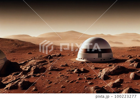 Futuristic Martian base on the colonized planet...のイラスト素材 [100223277 ...